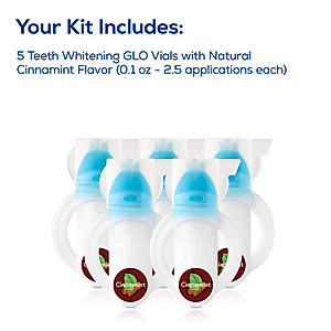 GLO Vial Teeth Whitening Gel Treatment Kit — Fast & Pain-Free Results, Designed For Sensitive Teeth — Cinnamint Flavor, Great Alternative To Strips & Trays — 5 Pack