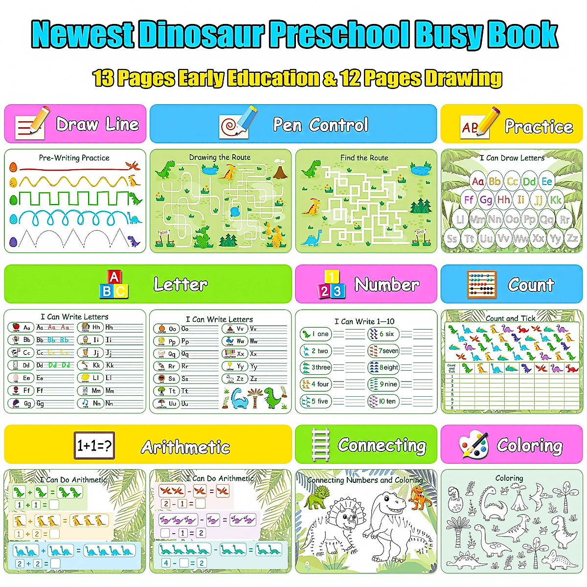 iGetooy Montessori Busy Book for Toddlers 1-3, Preschool Learning Activities Book, Newest Dinosaur Themes Busy Book for Kids Toys Ages 3-5, Kindergarten Preschool Workbook for Kids Boys Girls
