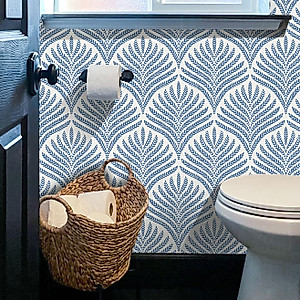 Cohoo Home Blue White Wallpaper Peel and Stick Wallpaper Boho Contact Paper for Cabinet Modern Wallpaper Self-Adhesive Wallpaper Leaf Leaves Geometric Wallpaper Bathroom Bedroom Waterproof 17.3“×393”