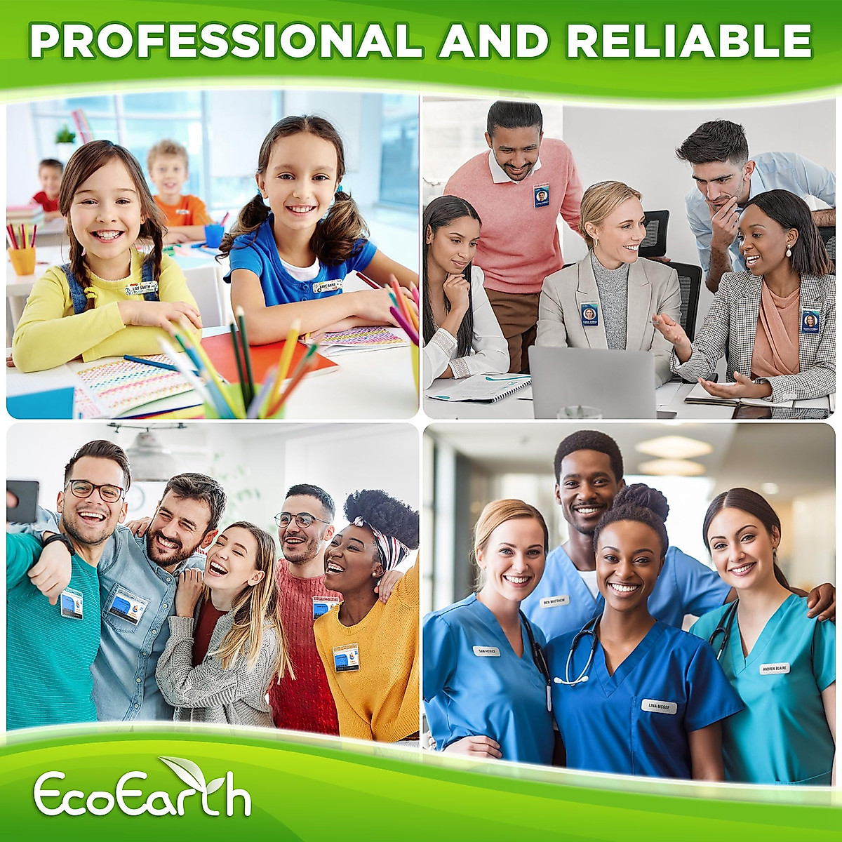 EcoEarth Name Tag Magnets (10 Badge Holder Magnets, 1.75 x 0.5 inches), Name Tag Magnet Backs w/ 3 Extra-Strong Neodymium Magnets for ID Badge Holders