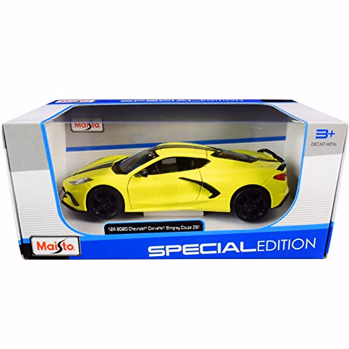 Maisto Diecast Cars 2020 Chevy Corvette Stingray Z51 Coupe Yellow with Black Stripes 1/24 Diecast Model Car by Maisto 31527