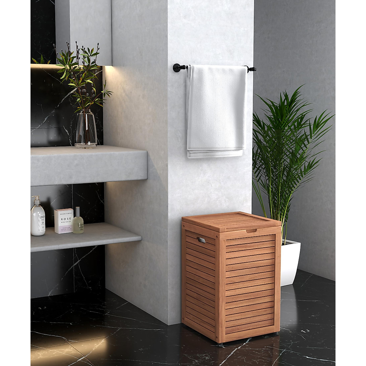 Medium Teak Laundry Hamper, or Indoor Outdoor Storage Bin