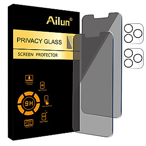 Ailun 2Pack Privacy Screen Protector for iPhone 13 Pro [6.1 inch Display] + 2 Pack Camera Lens Protector, Anti Spy Private Tempered Glass Film,[9H Hardness] - HD[4 Pack]