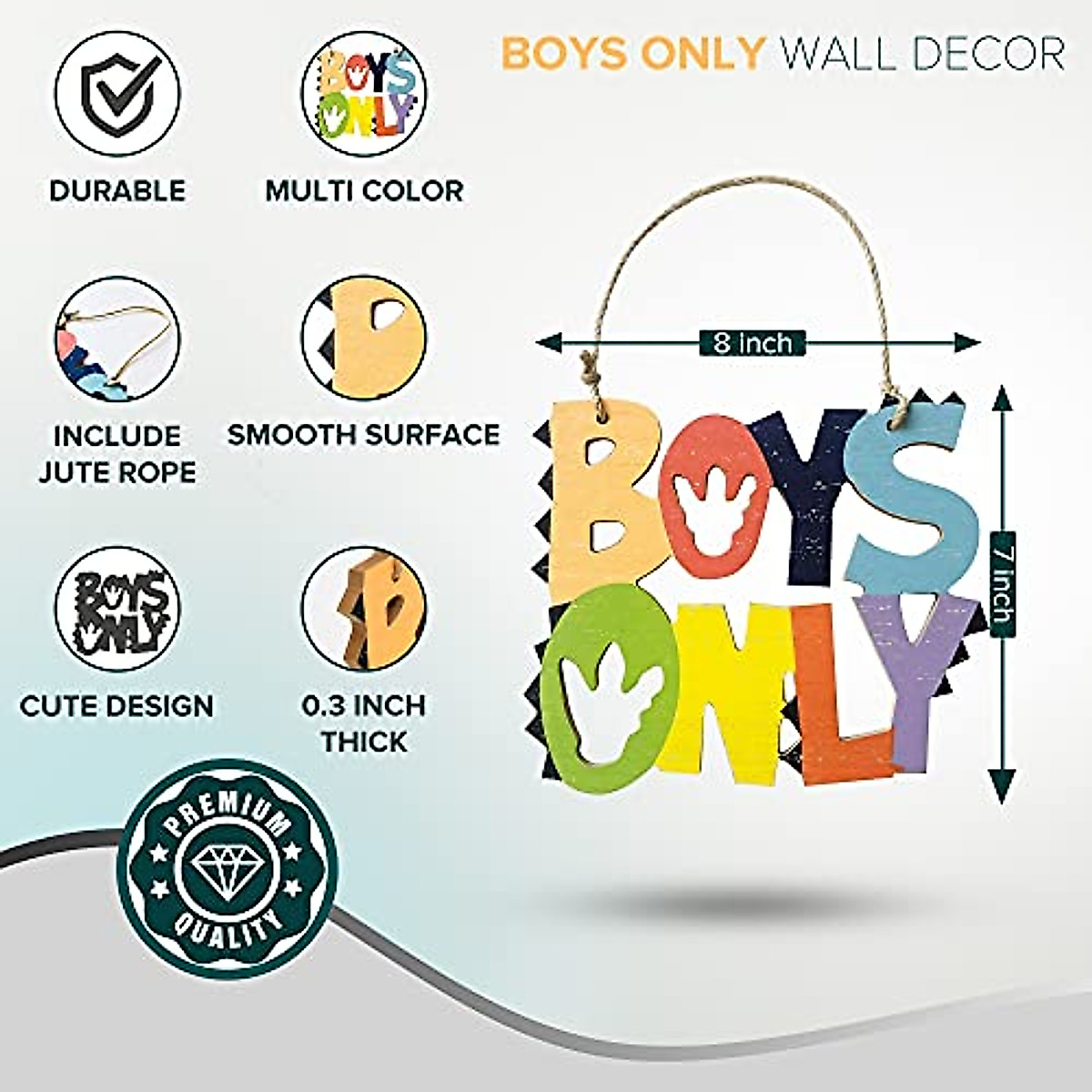 HnJOY Boys Only Wood Wall Decor Dino Paw - Dinosaur Theme Wooden Letters Plague - Children Room Decoration Animal Themed Sign - Nursery Playroom Decor for Kids Bed Room Door Hanging