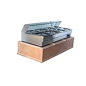 INTBUYING 110V Bain Marie Buffet Steam Table Restaurant Food Warmer with Glass Shield 8 Pots Double-Row