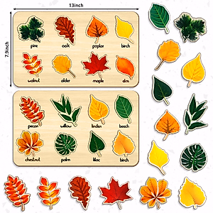 2 Pack Leaf Wooden Jigsaw Puzzles Preschool Puzzles Leaf Puzzle Montessori Toy Educational Plant Puzzle Leaf Shape Early Educational Learning Puzzle for Birthday Gift School Games