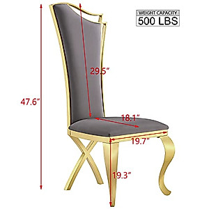 ACEDÉCOR Dining Room Chairs, Gray Velvet Upholstered Dining Chairs, Modern Dining Chairs with Gold Legs, Streamlined Back and Mirror X-Shaped Metal Legs, Gray high-Back Dining Chairs Set of 6