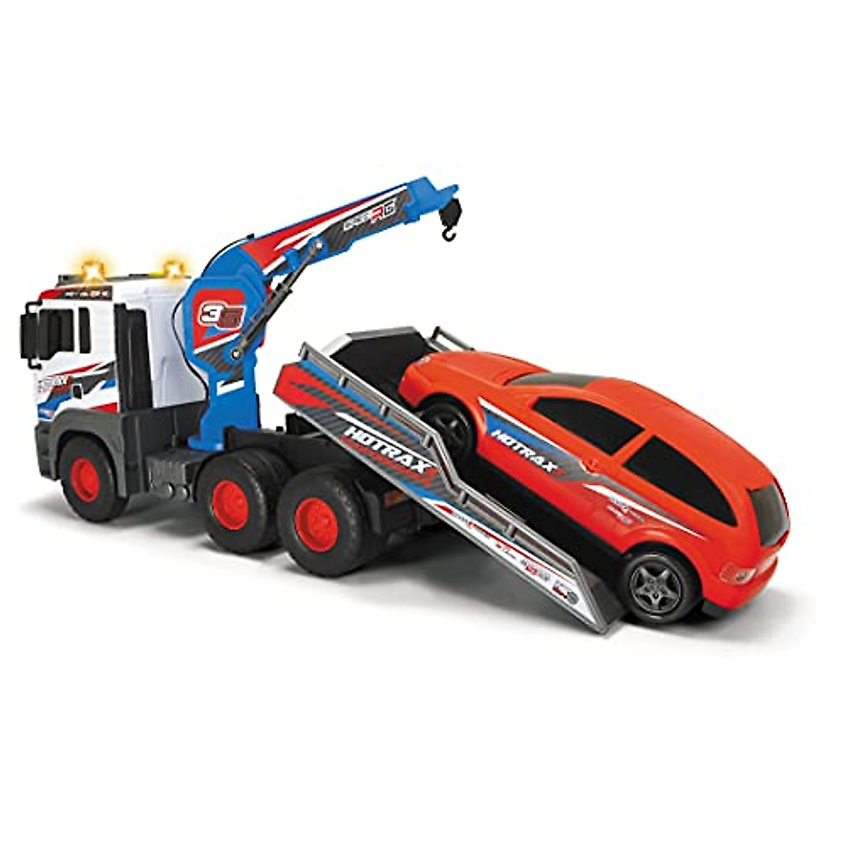 DICKIE TOYS 203749025 203749025 203749025 Tow Truck with Free-Wheel Motorised Crane Arm + 1 Car 55 cm Multi-Coloured