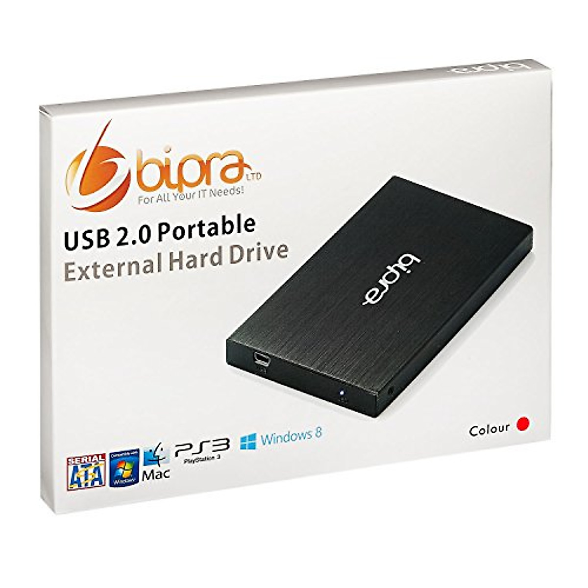 BIPRA 500Gb 500 Gb 2.5 USB 2.0 External Pocket Slim Hard Drive - Red - Fat32 (500Gb)