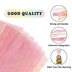 Yotelab Cellophane Treat Bags, 5x11 Inches Iridescent Holographic Cellophane Goodie Bags, Party Favors Bags with Twist Ties,100Pieces