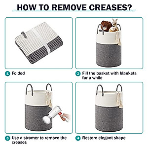 YOUDENOVA Cotton Rope Laundry Hamper Basket, 58L Tall Woven Collapsible Baskets for Blanket Organizing Clothes Hamper for Laundry Room Storage