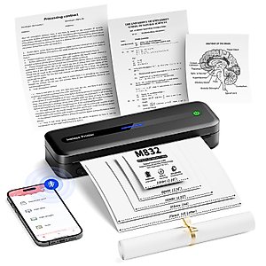 PhoFuta M832 Portable Printers Wireless Travel 300dpi,Small Inkless Thermal Printer for Phone & Laptop, Bluetooth Compact Printer for Mobile Office Home, Support A4 & 8.5 x 11 US Letter Thermal Paper