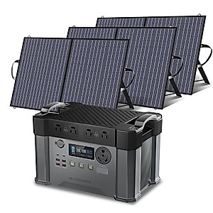 ALLPOWERS S2000 Pro Solar Generator with Solar Panels In 2400W MPPT Portable Power Station with 3 PCS Foldable Solar Panel 100W, Solar Power Battery for RV Home Use Outdoor Camping