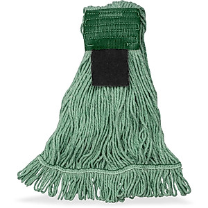 SPARTA Flo-Pac Acrylic Mop Head, Loop-Ended, Wide Band with 5" Green Band with Scrubber for Organized Cleaning, Medium, Green