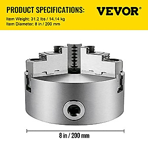 OrangeA K11-200 Lathe Chuck 8 Inch 3 Jaw,Self Centering Chuck Hardened Steel Jaws,Internal External Grinding for Lathe Drilling Milling Machine