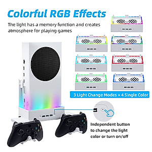Mcbazel Wall Mount Kits with Cooling Fan for Xbox Series S, RGB Color LED Cooling System Stand with 3-Level Adjustable Speed, Extra 3 USB Port & 2 Controller Holder