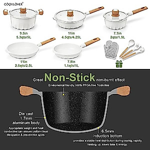 Cookware Set Nonstick 100% PFOA Free Induction Pots and Pans Set with Cooking Utensil 13 Piece – White