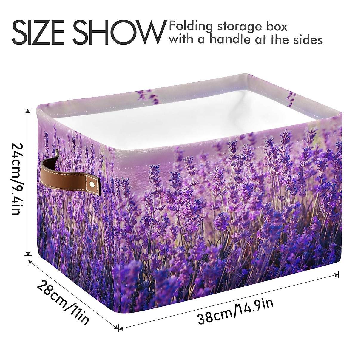 AUUXVA Storage Basket Purple Lavender Field Storage Cube Box Durable Canvas Collapsible Toy Basket Organizer Bin with Handles for Shelf Closet Bedroom Home Office