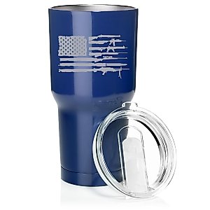 Smooth Body Tumbler Stainless Steel Vacuum Insulated Travel Mug Cup Gift American Gun Flag (30 oz, Blue)