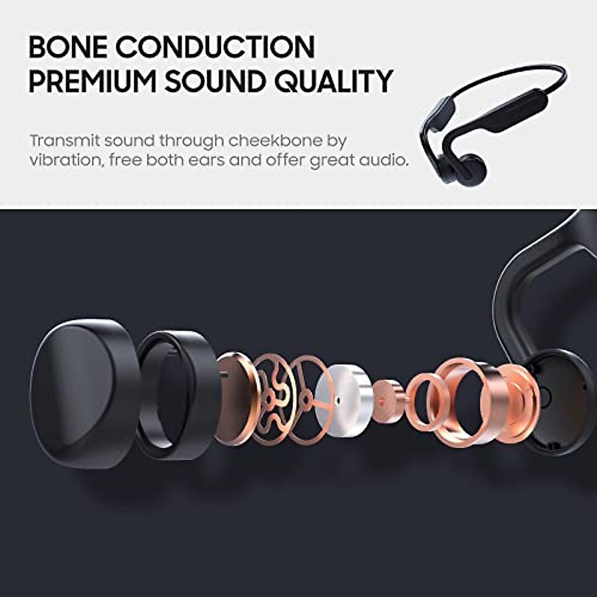 RELAXYO Bone Conduction Headphones, Open Ear Wireless Earphones BT 5.0 Headset, with Up to 8 Hours Playtime Built-in Mic IP56 Sweatproof, for Running Hiking Cycling and Workouts(Black)…