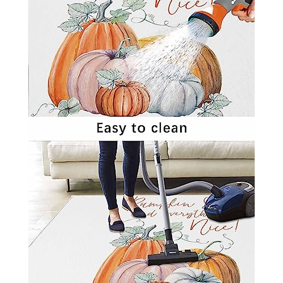 Outdoor Rug Pumpkin Space Fall Harvest Thanksgiving Autumn Leaf Orange Area Rug, Easy Cleaning Waterproof Outdoor Plastic Straw Rug for Patio Decor Backyard Deck Picnic Camping Living Room, 4x6 Feet
