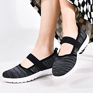 HONHOLD Women's Walking Shoes Mary Jane Nurse Sneakers Comfortable Slip On Nursing Shoes Non Slip Work Shoes Striped Black 7.5