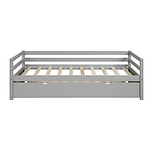 Harper & Bright Designs Wood Daybed with a Trundle, Trundle Daybed Twin Size, Standard Twin Bed Frame, No Box Spring Required (Grey Trundle Daybed)