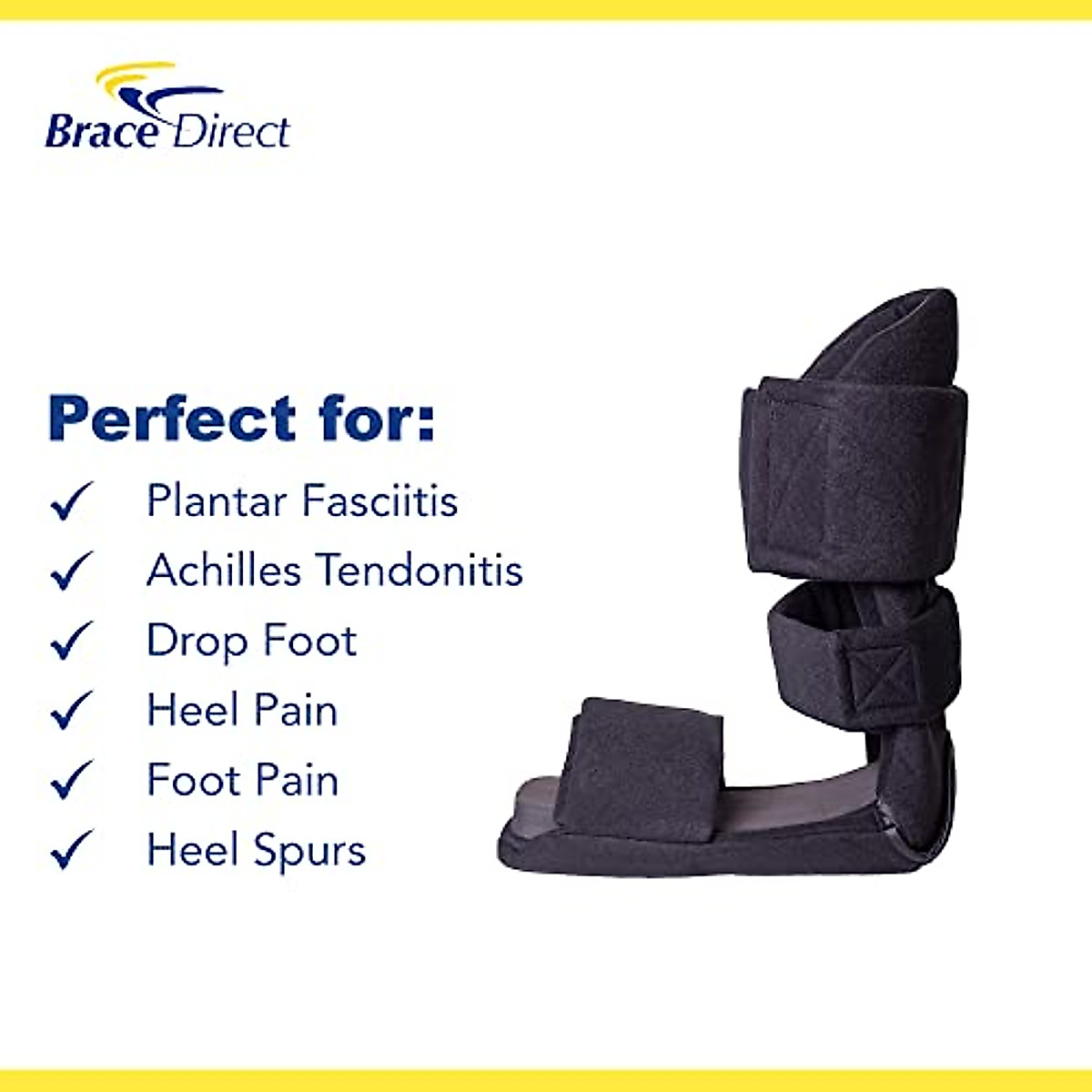 Brace Direct 90 Degree Comfort Padded Night Splint- Soft Sleeping Boot- Stretch for Plantar Fasciitis, Achilles Tendinitis and Heel Pain- Right or Left Foot- Men or Women
