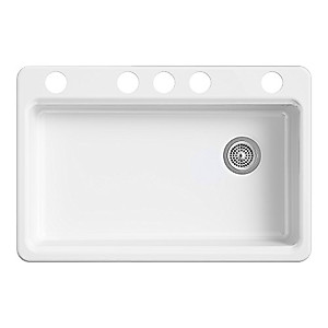 KOHLER K-8689-5U-0 Riverby Kitchen Sink, 33" x 22" x 5-7/8", White