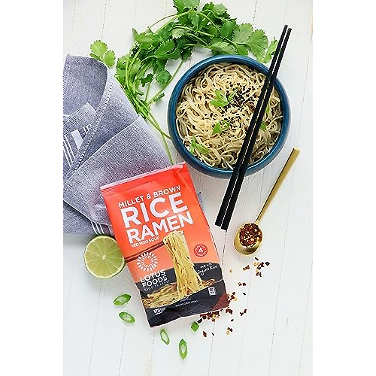 Lotus Foods Bulk Food Organic Millet & Brown Rice Ramen Noodles with Red Miso Soup, Gluten-Free Easy to Cook & Healthy Japanese Noodles with Instant Gourmet Broth, 2.8 Oz (Pack of 10)