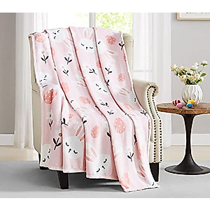 Serafina Home Easter Spring Velvet Fleece Throw Blanket: Spring Bunnies Enjoy Frolicking in The Flowers Fun, Accent for Couch Sofa Chair Bed or Dorm (Spring Bunnies)