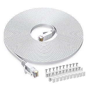 BUSOHE Cat6 Ethernet Cable 20 FT White, Cat-6 Flat RJ45 Computer Internet LAN Network Ethernet Patch Cable Cord - 20 Feet