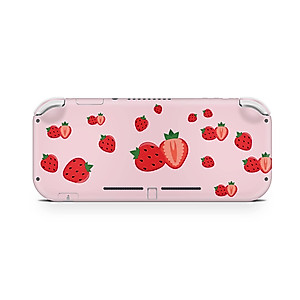 Tacky Design Strawberry Decal Skin Compatible with Nintendo Switch Lite Skin Wrap, Pink Color Skin for Nintendo Switch Lite Cover, Premium Vinyl 3M Full Wrap Decal.