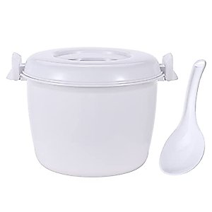 FEESHOW Food Grade Portable Microwave Rice Cooker with Rice Paddle White Medium