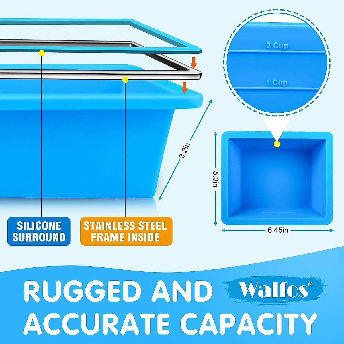 Walfos 2cup Silicone Freezing Tray with Lid - Easy Meal Prep Container and Kitchen Storage Solution, Make Perfect Freezing,Storing Soups, Foods, Stews, Dips or Sauces Simple and Convenient-4-PACK BLUE