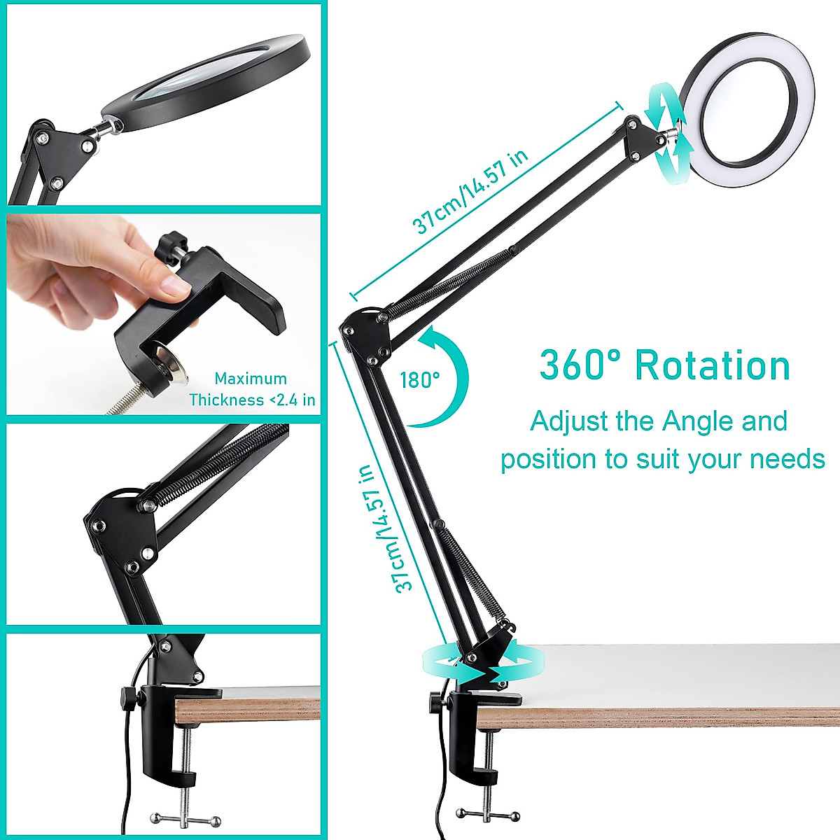 V.C.Formark Magnifying Glass with Light,10X Magnifying Lamp with Remote Control - 3 Color Modes Stepless Dimmable, LED Lighted Magnifier with Light for Close Work,Reading,Repair,Crafts
