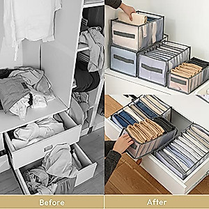 Wardrobe Clothes Organizer, 5 Grids Clothes Organizer for Folded Clothes Washable Foldable Compartments Closet Organizer Portable for Sweater, Sweatshirt, Jeans, Pants, T-Shirts, Trousers.(2PCS Extra Large)