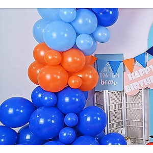 Blue and Orange Balloons Garland Arch Kit, 122 PC Dark Blue and Orange Balloons, Orange Royal Bright Baby Blue Party Balloon for Boy Kids Birthday Baby Shower Gender Reveal Graduation Party Decoration