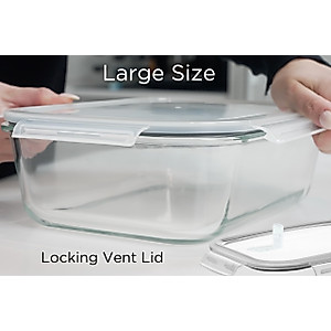 Razab 2700 ml / 92 Oz Large Glass Food Storage Containers with Vented Lids, BPA Free, Snap Locking Airtight & Leakproof Lids - Ideal for Baking, Casserole & Roasting - Freezer, Microwave & Oven Safe