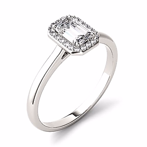 14K White Gold Moissanite by Charles & Colvard 6x4mm Emerald Halo Ring-size 7 0.68cttw DEW
