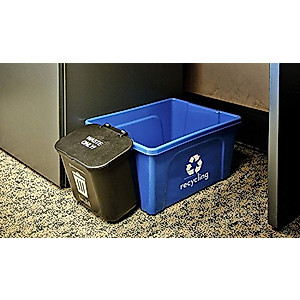 Recycling Rules Low-Profile 3 Gallon Deskside Recycling Bin Container, Perfect for Office Paper and Home Recycling, Eco-Friendly BPA-Free, in Blue, 4-Pack