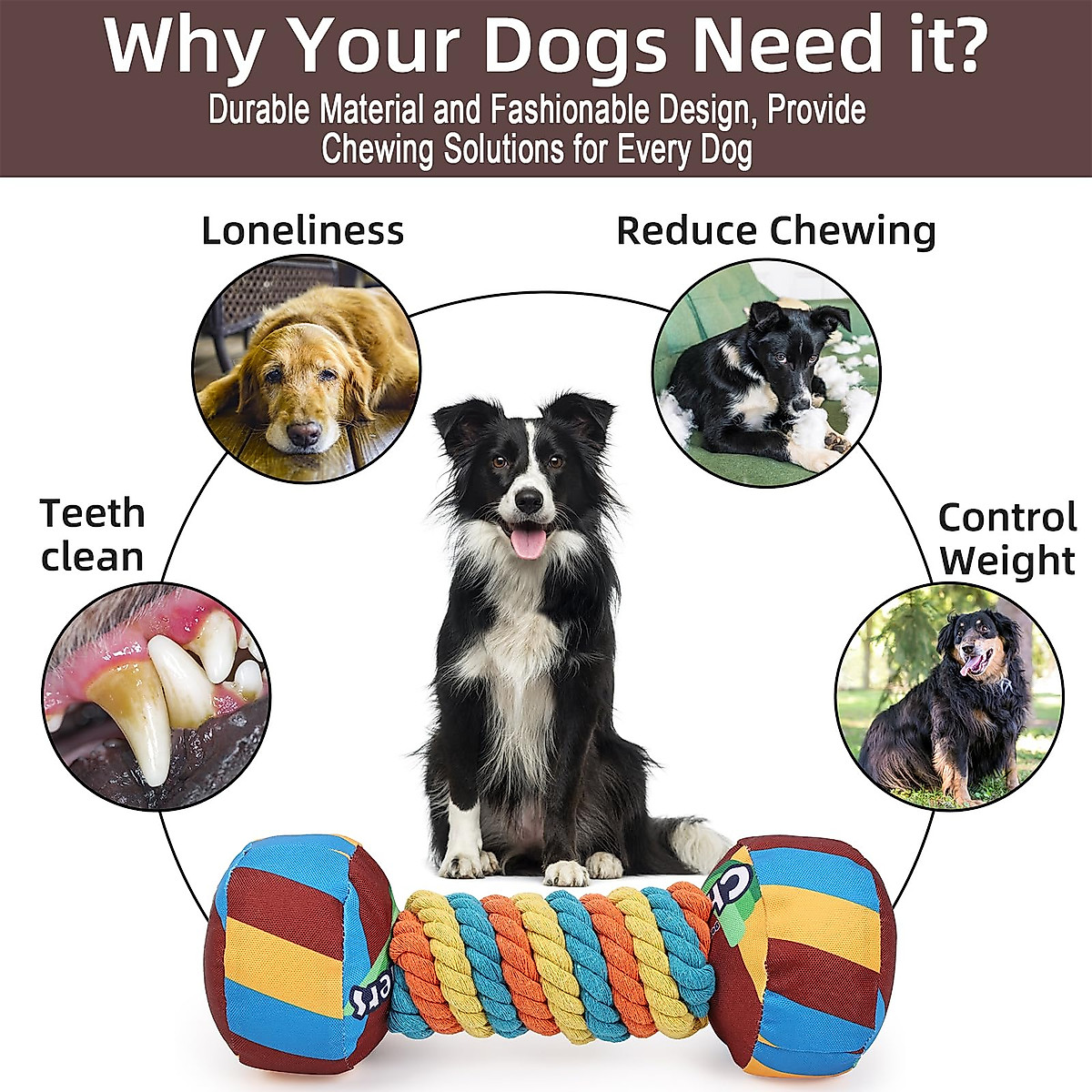 Duuclume Tough Dog Chew Toy for Aggressive Chewers, Squeaky Dumbbell Toy for Indoor Outdoor Playing, Indestructible Interactive Dog Toys for Small Medium Large Dogs Grind & Clean Teeth