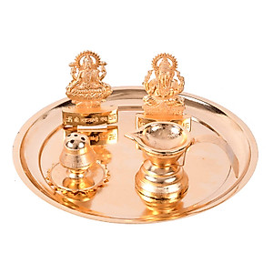 Collectible India Pooja thali Set for Aarti - Metal Laxmi Ganesh Idol Showpiece -Bhai Dooj Traditional Diya - Agarbatti Incense Stick Holders - Puja Article Spiritual Diwali Gift Items (1 Box)
