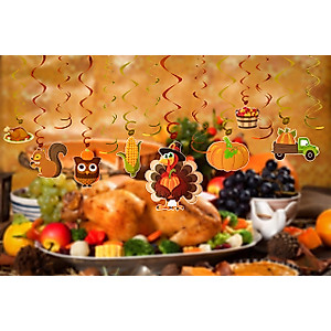 34 Pieces Thanksgiving Party Decorations Set - Fall GIVE THANKS Banner Autumn Theme Hanging Swirls Honeycomb Paper Balloons Maple Leaves Confetti Decor Supplies Cutouts