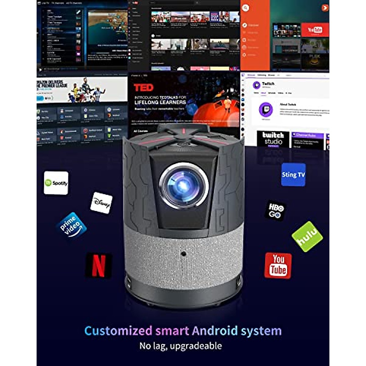 Mini Native 1080P Projector with 5G WiFi & Bilateral Bluetooth for Phone,Portable Outdoor Movie Projector Wireless/Wired Mirroring,4K Smart Home Theater Projector Android 9.0 for Netflix YouTube Hulu
