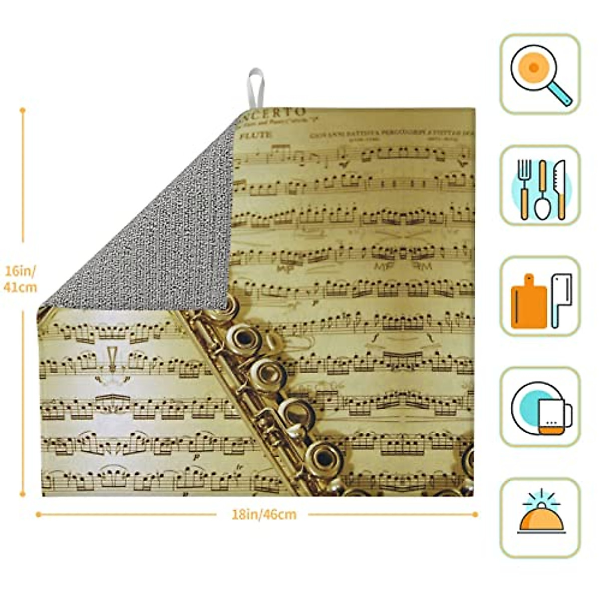 Flute Music Printed Drying Mat For Kitchen Ultra Absorbent Microfiber Dishes Drainer Mats Non-Slip Silicone Quick Dry Pad - 18 X 16inch