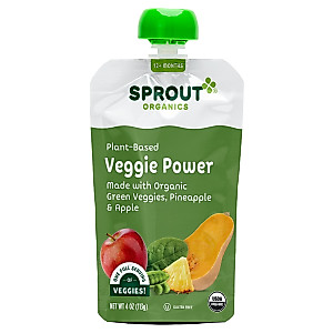 Sprout Organic Baby Food, Stage 4 Toddler Pouches, Green Veggie Power Pack, 4 Oz, Pack of 12