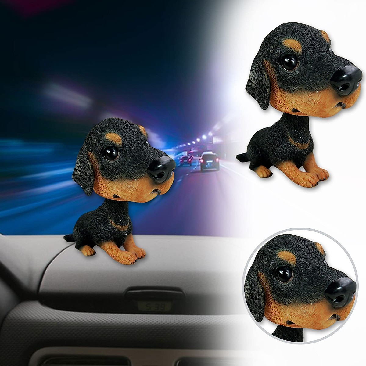 Bobbleheads for Car Dashboard, Cute Resin Bobble Head Dogs Car Dashboard Decorations, Dog Ornaments Puppy Shaking Head Toys Gifts for Car Vehicle Desk Tabletop Office Decor (Black and Tan Coonhound)