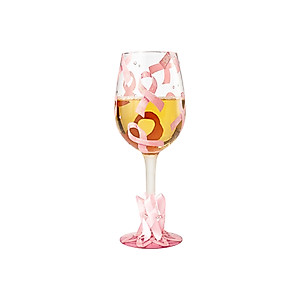 Enesco GIFT- Pink Ribbon Wine Glass, Multicolor