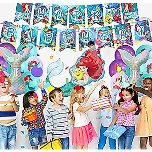 Little Mermaid Birthday Party Decorations for Girls Ariel Princess Birthday Party Supplies Includes Happy Birthday Banner,Latex Balloons, Shaped Foil Balloons, Cake Topper, Cupcake Toppers for Girls Little Mermaid Party Gift
